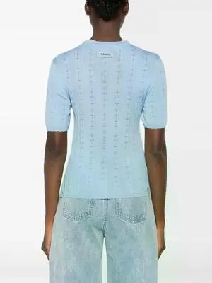 Marni Pointelle Knit T-shirt With Bow Detail - Blue