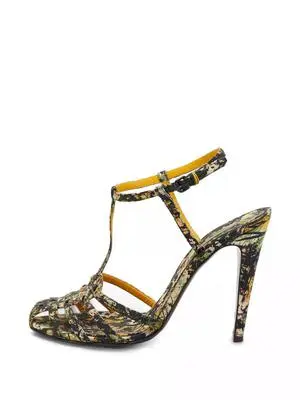 Bottega Veneta Paint-splatter Print Caged T-strap High Heel Sandals