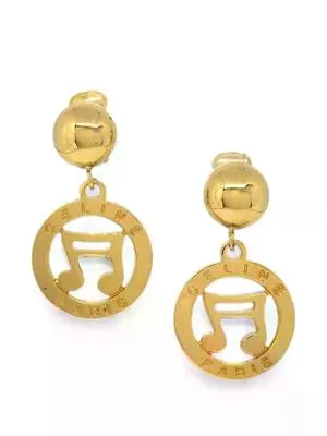 Celine Vintage Tone Music Note Clip-on Earrings - Gold