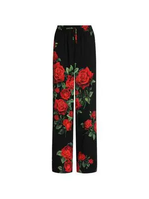 Dolce & Gabbana Rose-print Vanity Silk Trousers - Black