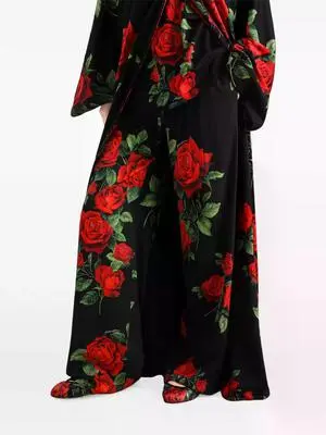 Dolce & Gabbana Rose-print Vanity Silk Trousers - Black