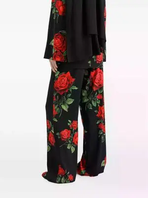 Dolce & Gabbana Rose-print Vanity Silk Trousers - Black