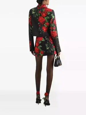 Dolce & Gabbana Rose-print Brocade Jacket With Jewel Buttons