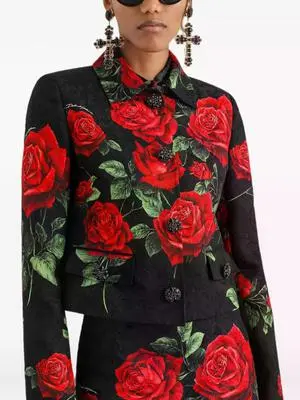 Dolce & Gabbana Rose-print Brocade Jacket With Jewel Buttons