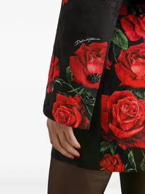 Dolce & Gabbana Rose-print Brocade Jacket With Jewel Buttons