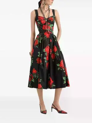 Dolce & Gabbana Rose-print Poplin Pleated Skirt