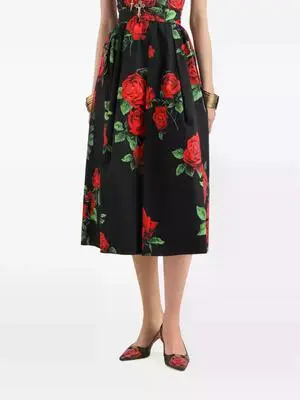 Dolce & Gabbana Rose-print Poplin Pleated Skirt