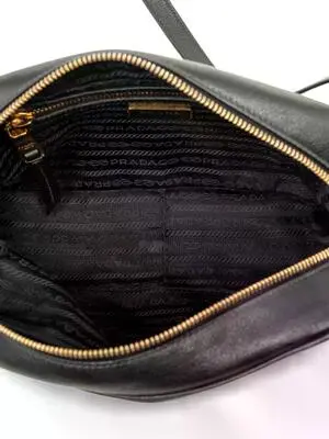 Prada 2013-2026 Glace Calfskin Embossed Logo Camera Bag Crossbody Bag - Black
