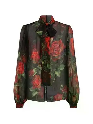 Dolce & Gabbana Rose-print Chiffon Blouse - Black