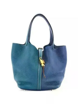 Hermès Picotin Lock Bag Bicolor Clemence Mm Bucket Bag - Blue