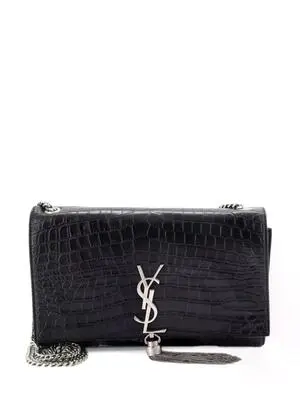 Saint Laurent Classic Monogram Tassel Crocodile Embossed Leather Medium Crossbody Bag