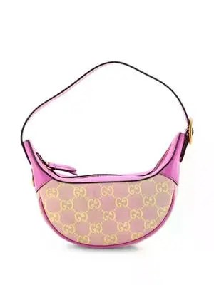 Gucci Ophidia Half Moon Bag Gg Canvas With Leather Mini Hobo Bag - Pink