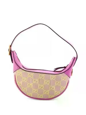 Gucci Ophidia Half Moon Bag Gg Canvas With Leather Mini Hobo Bag - Pink