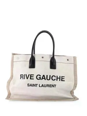 Saint Laurent Rive Gauche Shopper Canvas Large Tote Bag - Neutrals