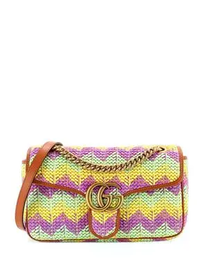 Gucci Gg Marmont Flap Bag Woven Raffia Small Shoulder Bag - Multicolour