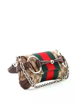 Gucci Horsebit Nm Web Chain Clutch Gg Canvas Small Shoulder Bag