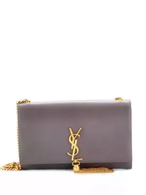 Saint Laurent Classic Monogram Tassel Leather Medium Crossbody Bag - Grey