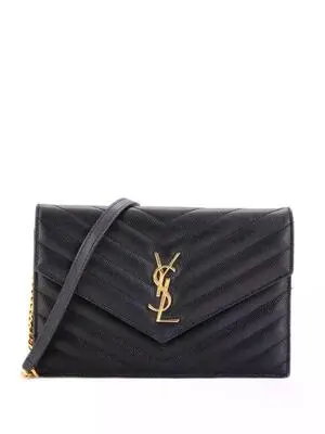 Saint Laurent Classic Monogram Wallet On Chain Matelasse Chevron Leather Small Crossbody Bag - Black