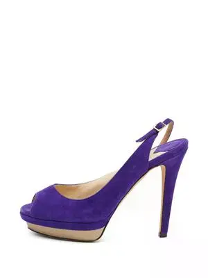 JIMMY CHOO Suede Peep-toe Slingback Stiletto Heels