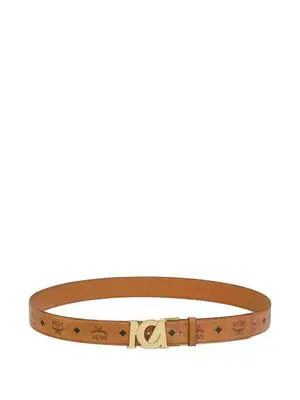 Mcm Visetos-print Logo-buckle Belt - Neutrals