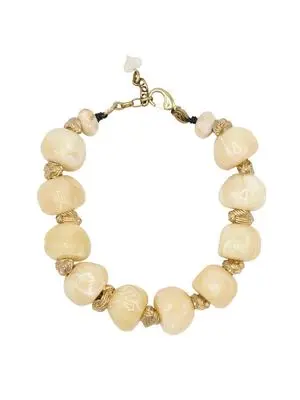 SITA NEVADO Marinera Necklace With Resin Beads And Golden Knot Details - White