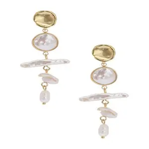 Saachi Baroque Pearl Drop Statement Earring - Brown