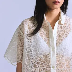 LEVI'S Lace Cropped Short-sleeve Button Down Blouse