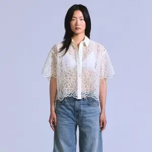 LEVI'S Lace Cropped Short-sleeve Button Down Blouse