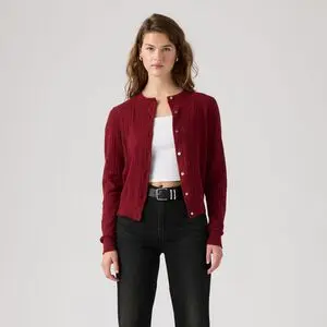 LEVI'S Supersoft Pointelle Crewneck Cardigan - Warm Cabernet