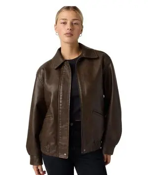 LEVI'S Faux Leather Relaxed Fit Bomber Jacket - Brown