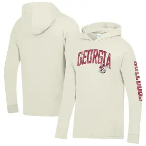 COMFORTWASH Georgia Bulldogs Long Sleeve Hooded T-shirt - Cream