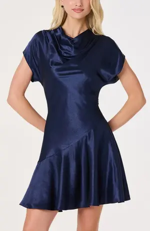 Astr The Label Sherrer Cowl Neck Satin Dress - Navy