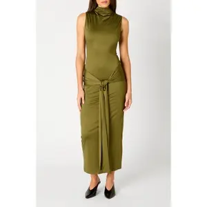 NIA Victoria Tie Front Maxi Dress - Olive
