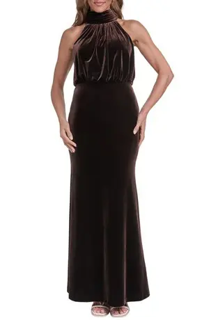 Eliza J Sleeveless Velvet Gown - Chocolate