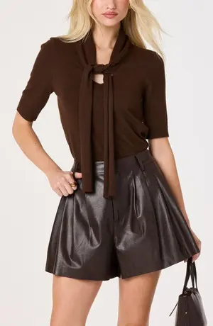 Astr The Label Agatha Tie Neck Sweater Brown