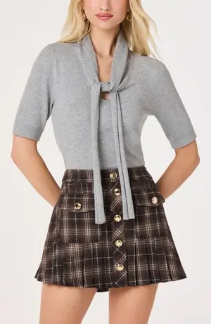 Astr The Label Agatha Tie Neck Sweater - Heather Grey