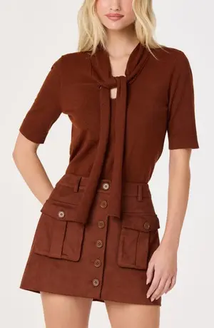 Astr The Label Agatha Tie Neck Sweater - Rust