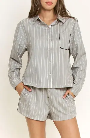 Honeydew Intimates Nap Era Striped Long Sleeve Pajama Top - Soft Olive Stripe