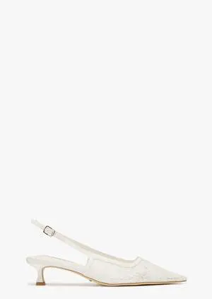 TONY BIANCO Crush Slingback Pointed Toe Kitten Heel - Ivory Brocade