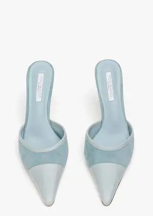 TONY BIANCO Savant Pointed Stiletto Mule With Cap Toe - Denim Suede/sky