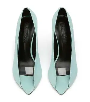 TONY BIANCO Matrix Suede Open Toe Stiletto Heels - Turquoise Suede