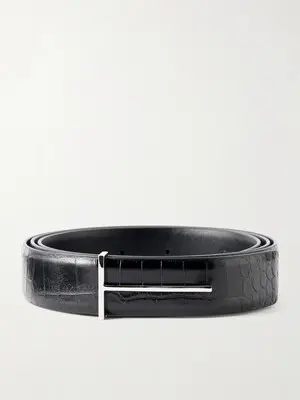 TOM FORD 2.5 Cm Croc-effect Leather Belt - Black