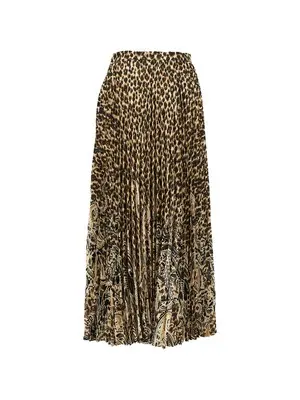 Etro Pleated Midi Skirt With Paisley And Animal Print - Brown