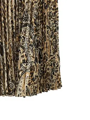 Etro Pleated Midi Skirt With Paisley And Animal Print - Brown
