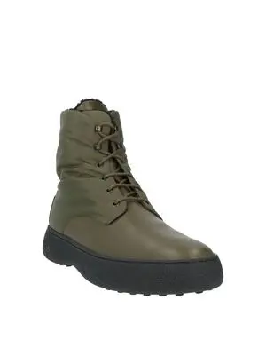 TOD'S Lace-up Leather And Nylon Ankle Boots - Green