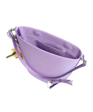 SELF-PORTRAIT Satin Bucket Bag With Bow Detail And Padlock Charm - Lilac