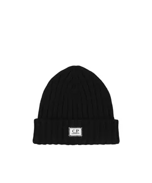 C.P. COMPANY Logo Patch Merino Hat - Black