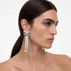 SELF-PORTRAIT Crystal Bow Droplet Earrings