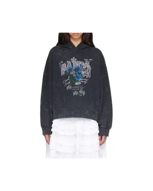 GANNI Cropped Cotton Hoodie - Phantom Black