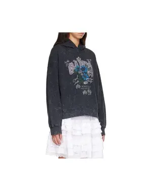GANNI Cropped Cotton Hoodie - Phantom Black